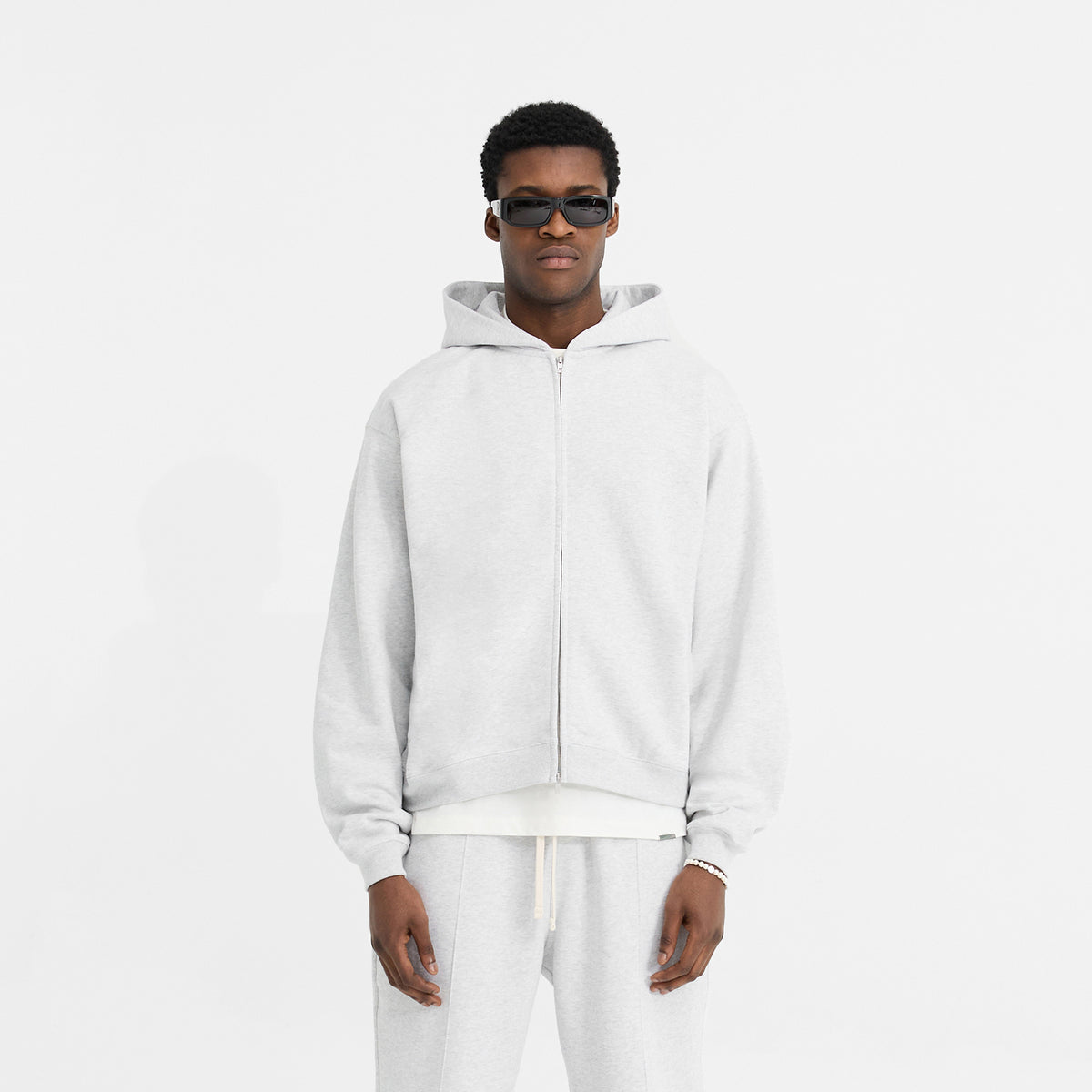 Initial Oversized Zip Hoodie - Ice Grey Marl | REPRESENT